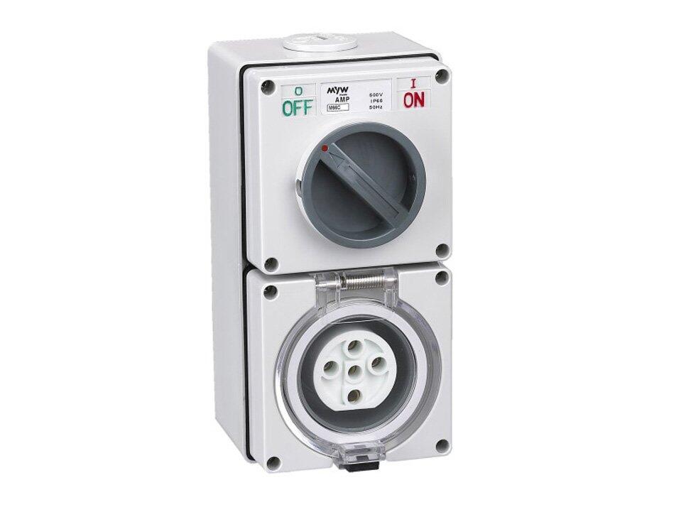 5 Pin 32A 500V Round Pin Switched Socket Combination