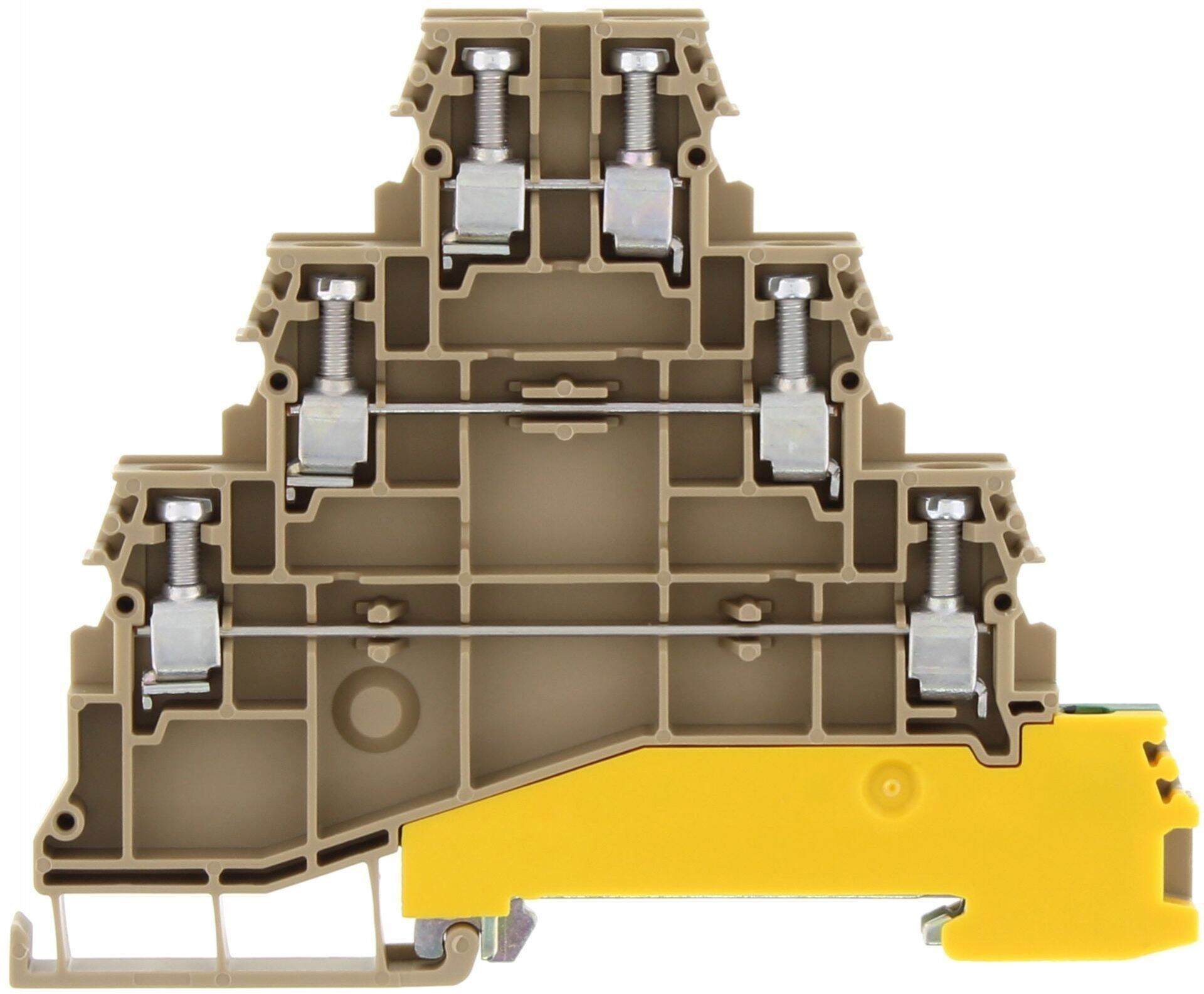 Din mounted triple deck terminals
