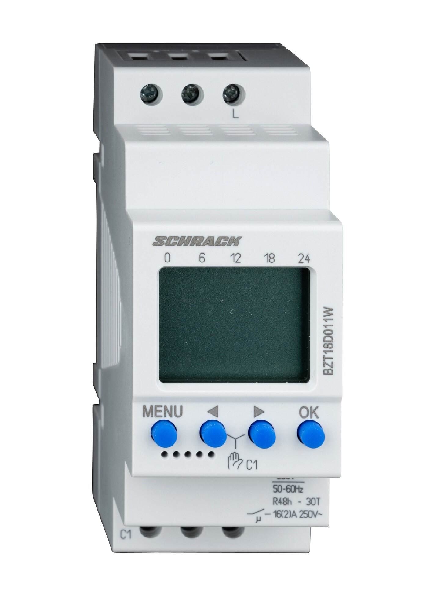 Din mounted time clocks, and timers