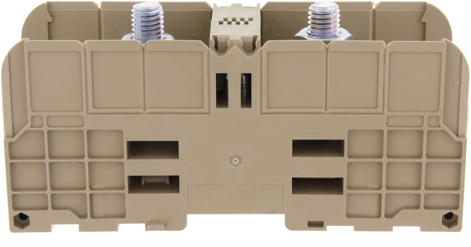 Din mounted high current stud terminals