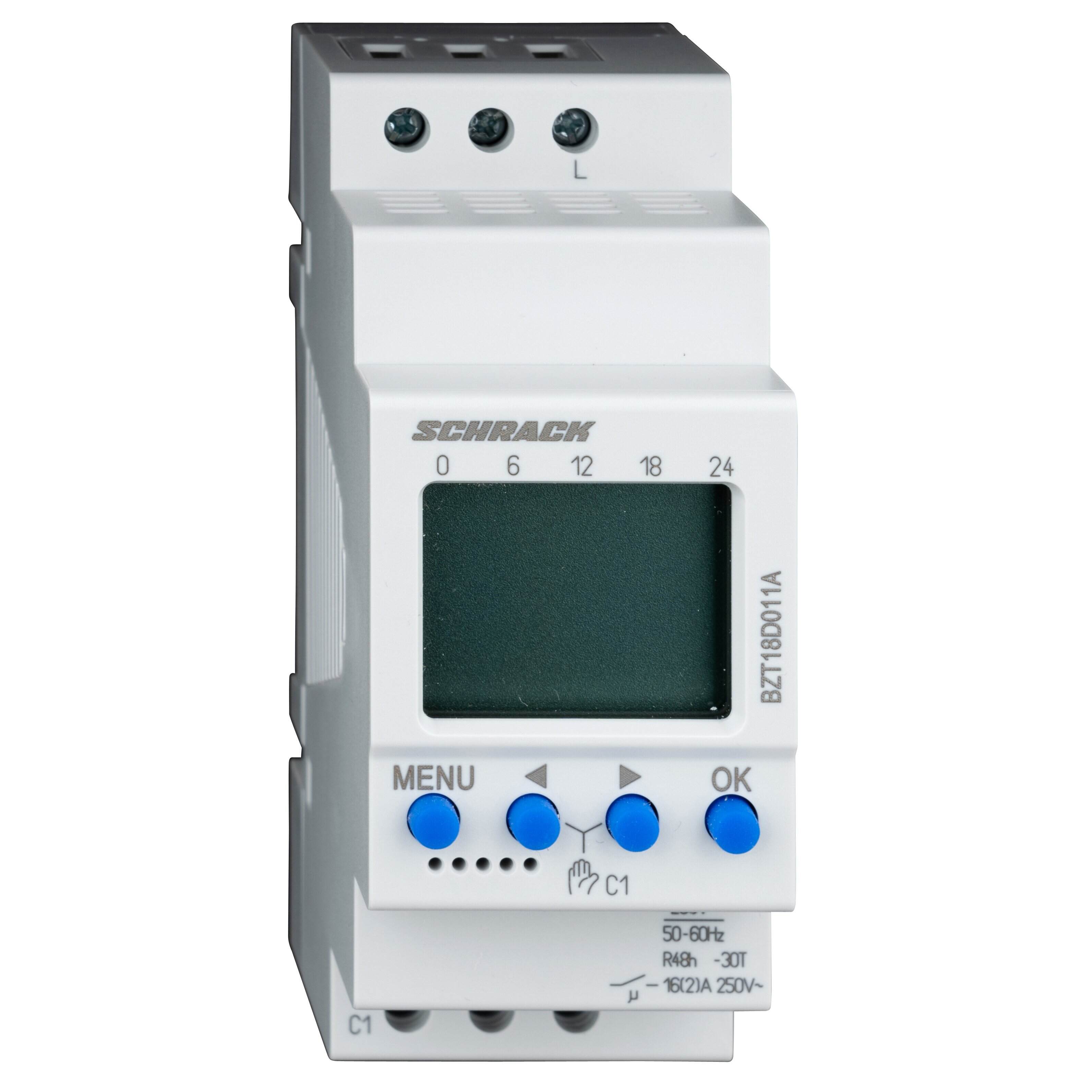 Din mounted time clocks, and timers