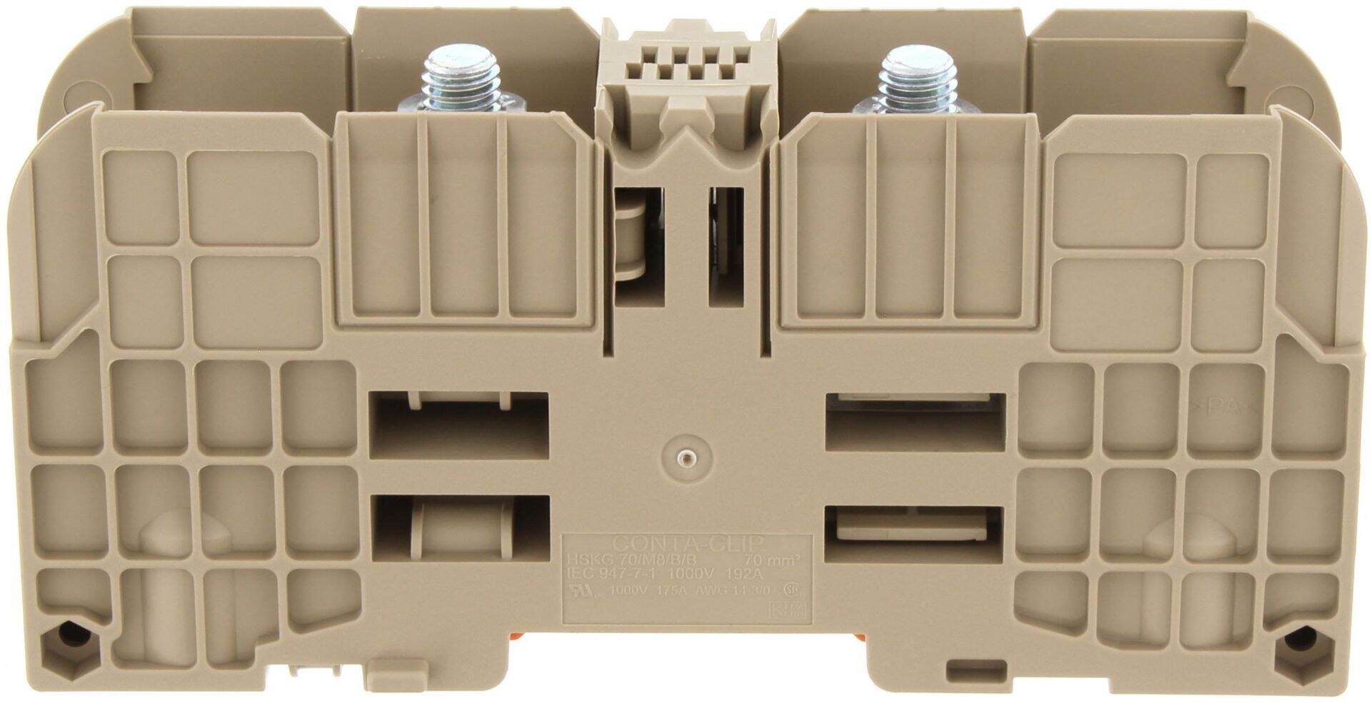 Din mounted high current stud terminals