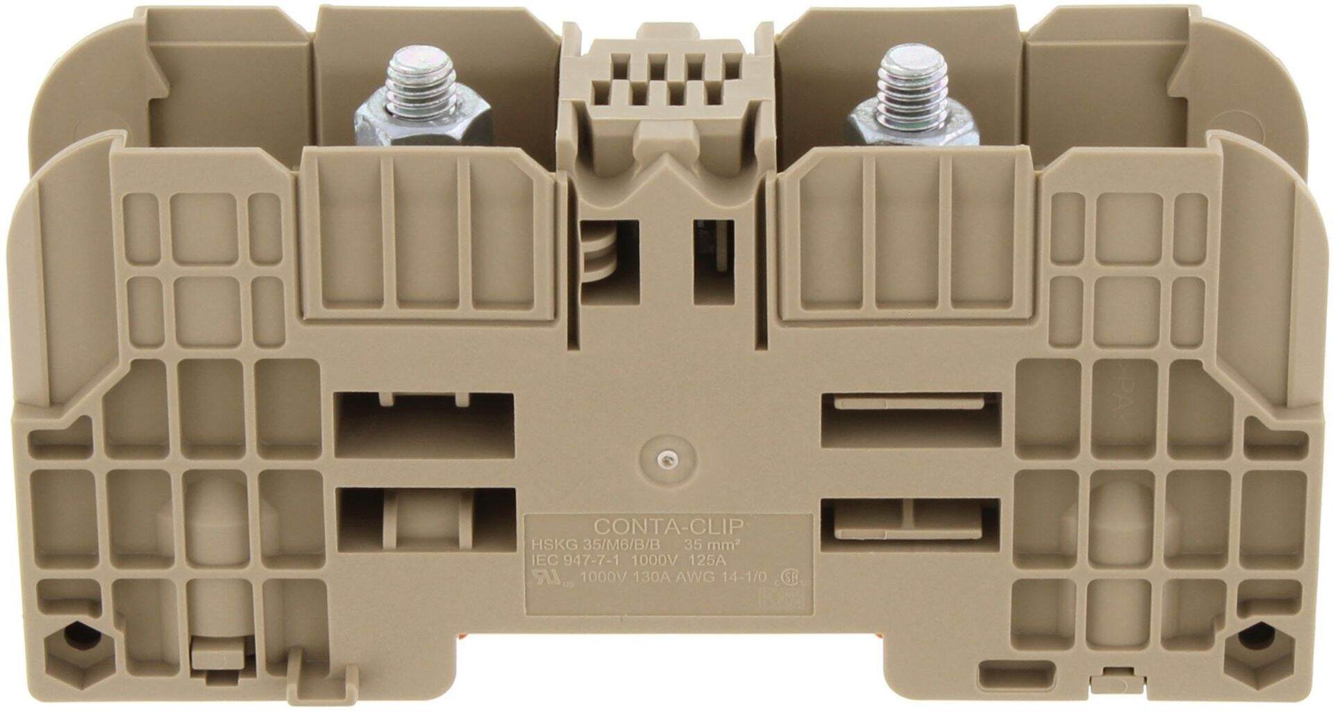 Din mounted high current stud terminals
