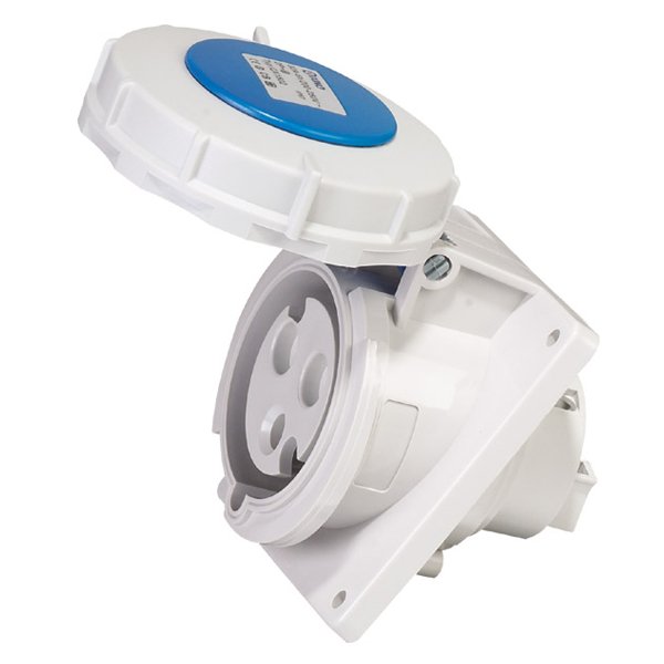 CEE Panel Mount Socket Angled 3 pole 32A 230V 6h IP67