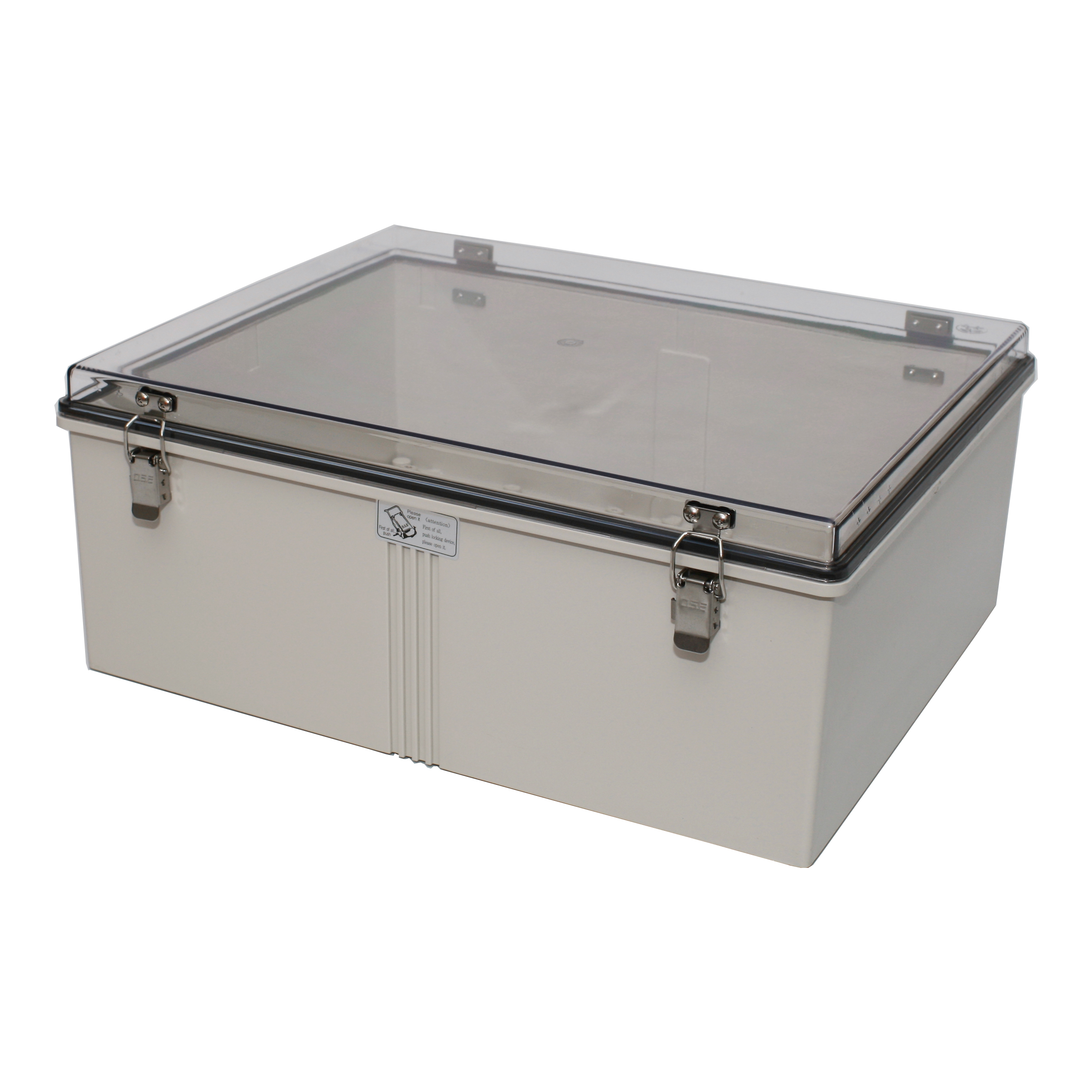 500 x 400 x 200mm Hinged Enclosure Grey Polyester Base & Clear PC Lid