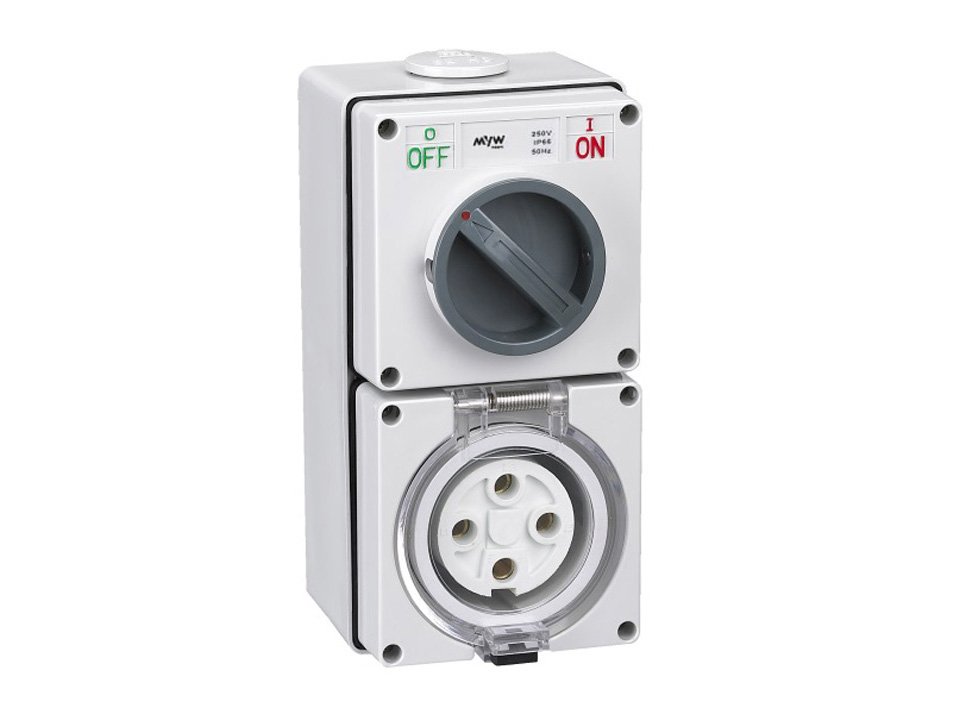 4 Pin 32A 500V Round Pin Switched Socket Combination