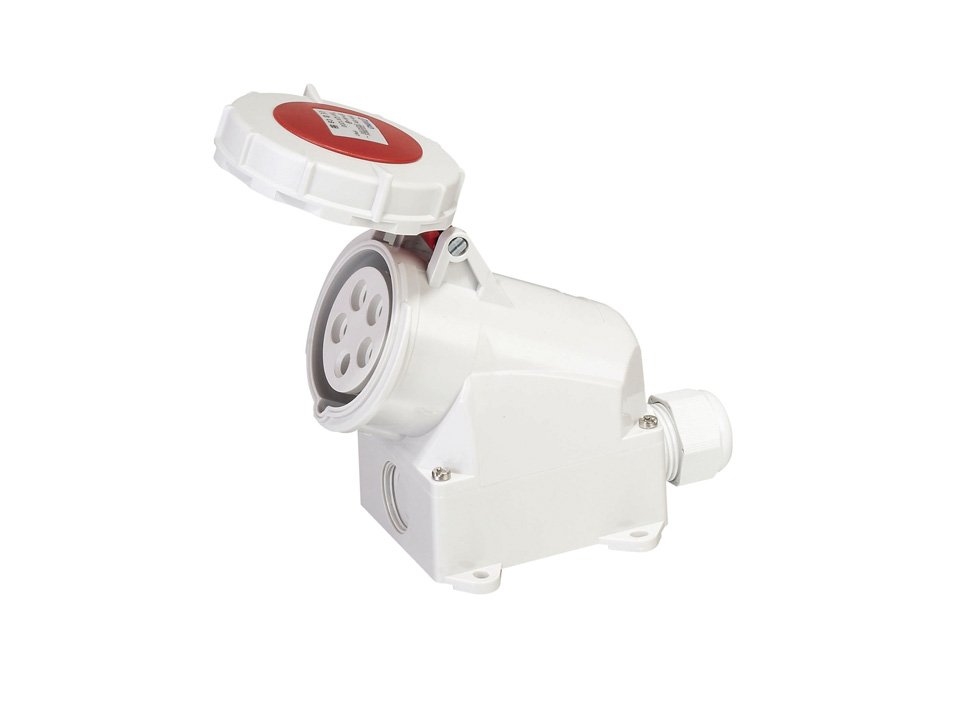CEE Wall Mount Socket 5 pole 63A 400V 6h IP67