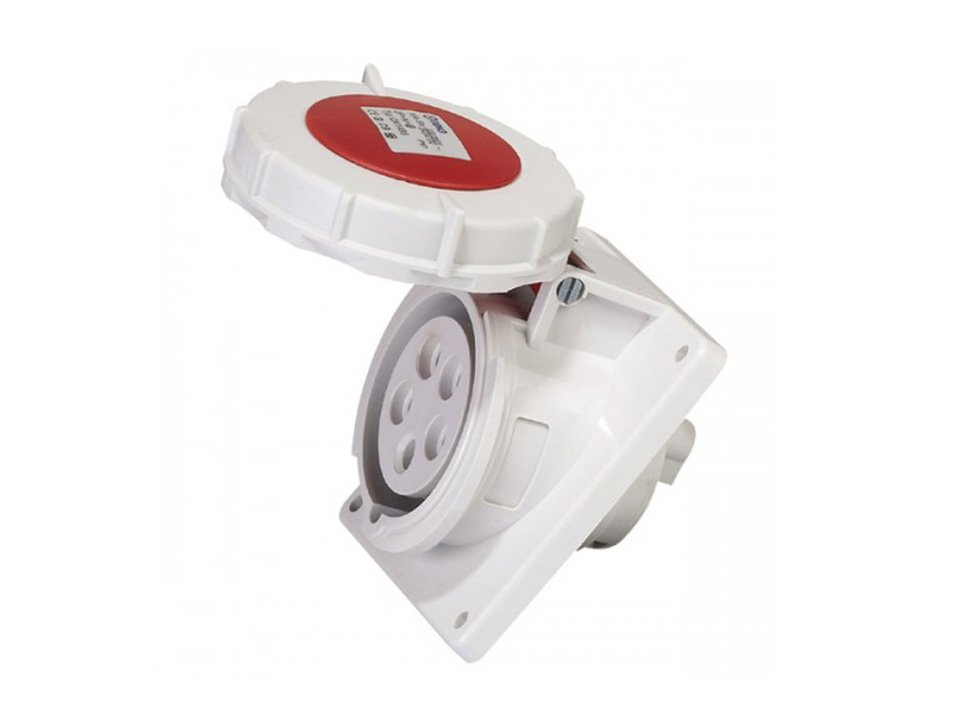 CEE Panel Mount Socket Angled 5 pole 32A 400V 6h IP67